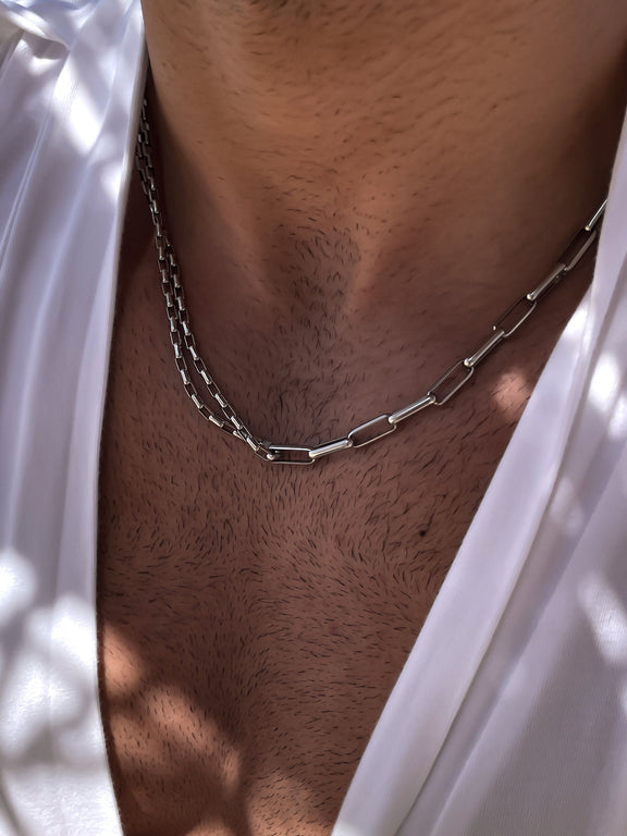 Half Paperclip Half Chain Heavy Chain Necklace – Clé de Lune