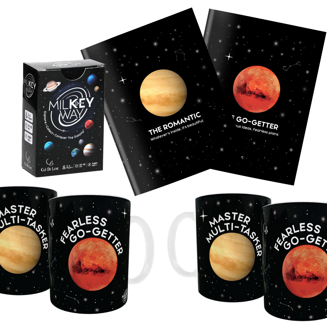 Venus & Mars Couple Set - 2 Notebooks, 2 Mugs, 1 Game – Clé de Lune
